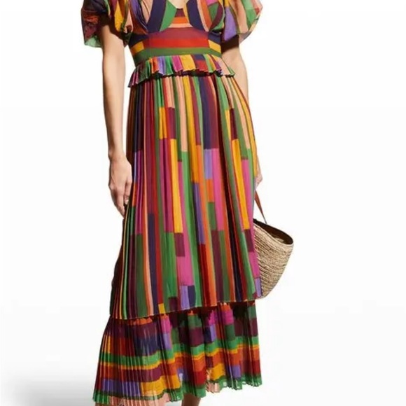 FARM Rio | Dresses | Farm Rio Painted Stripes Blousonsleeve Pleated ...